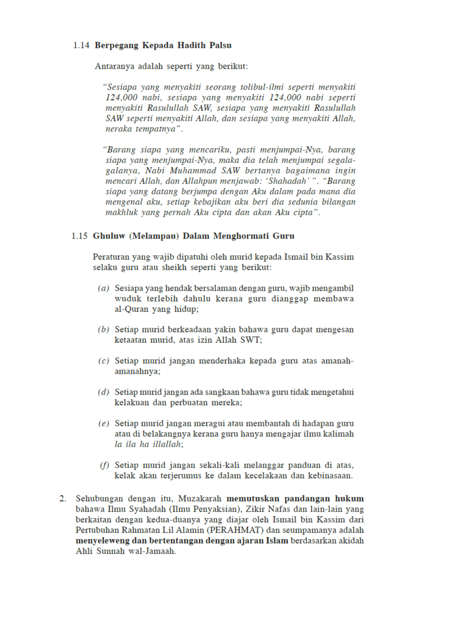 Fatwa Ajaran Ilmu Syahadah, Zikir Nafas dan Lain-lain Yang Berkaitan Dengan Kedua-duanya Oleh ...