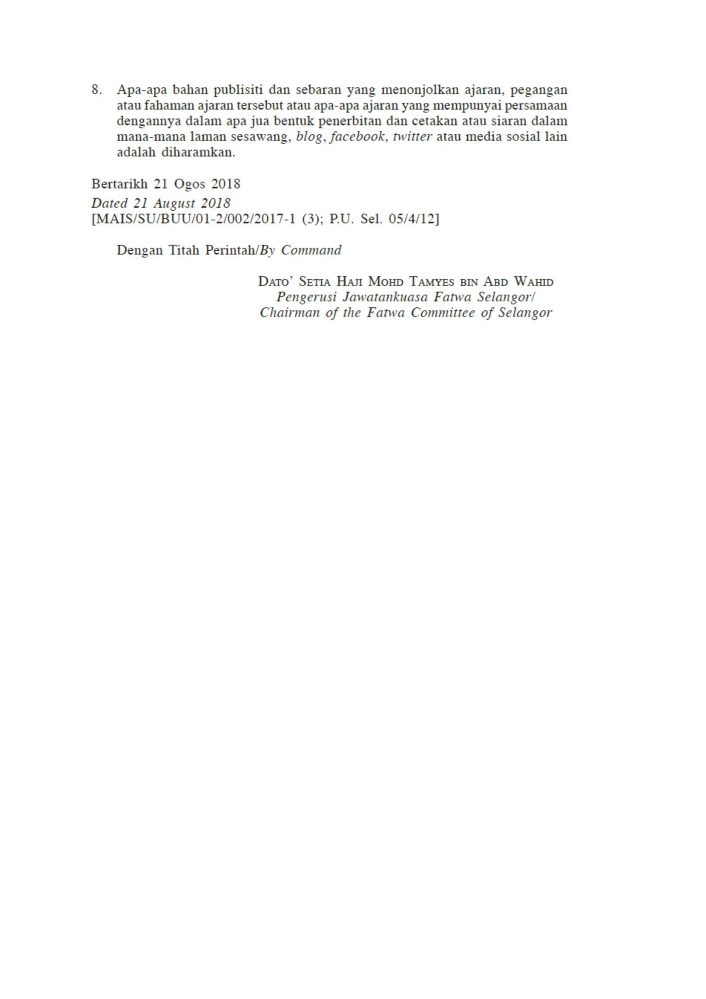Fatwa Ajaran Ilmu Syahadah, Zikir Nafas dan Lain-lain Yang Berkaitan Dengan Kedua-duanya Oleh ...