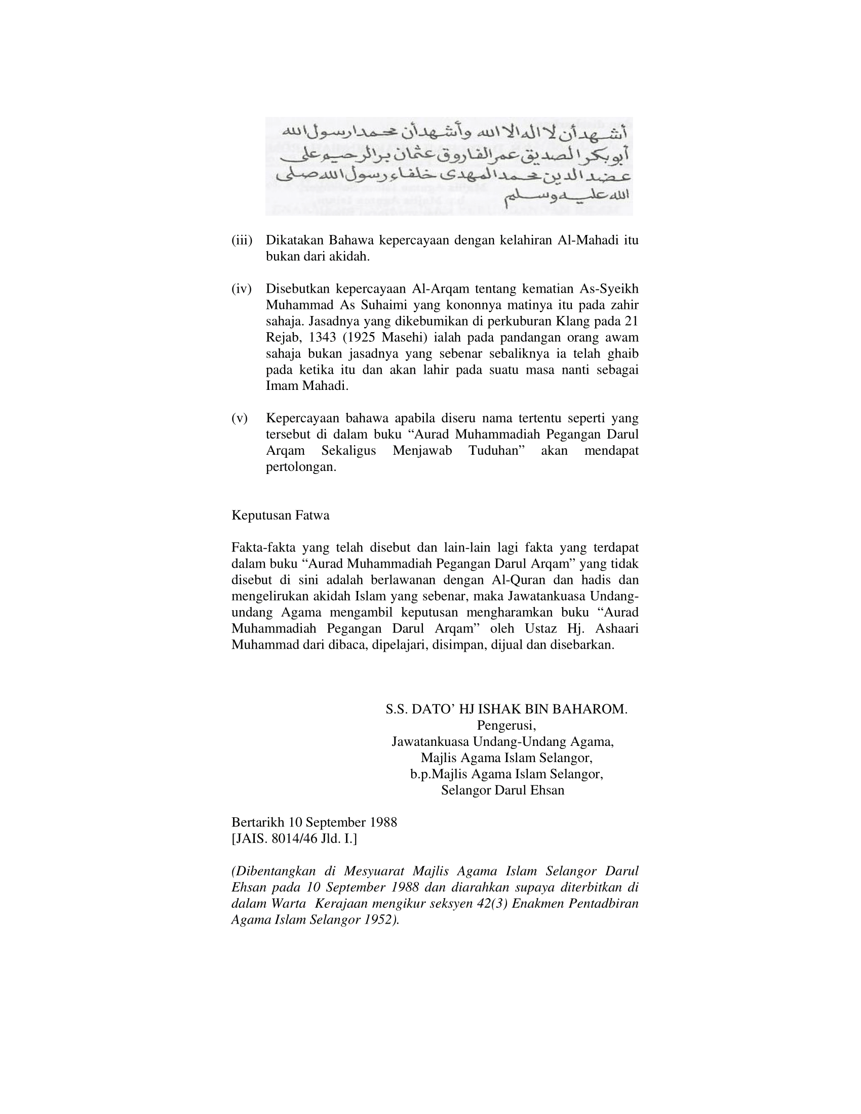 Fatwa Aurad Muhammadiah Pegangan Darul Arqam – Jabatan Mufti Negeri Selangor