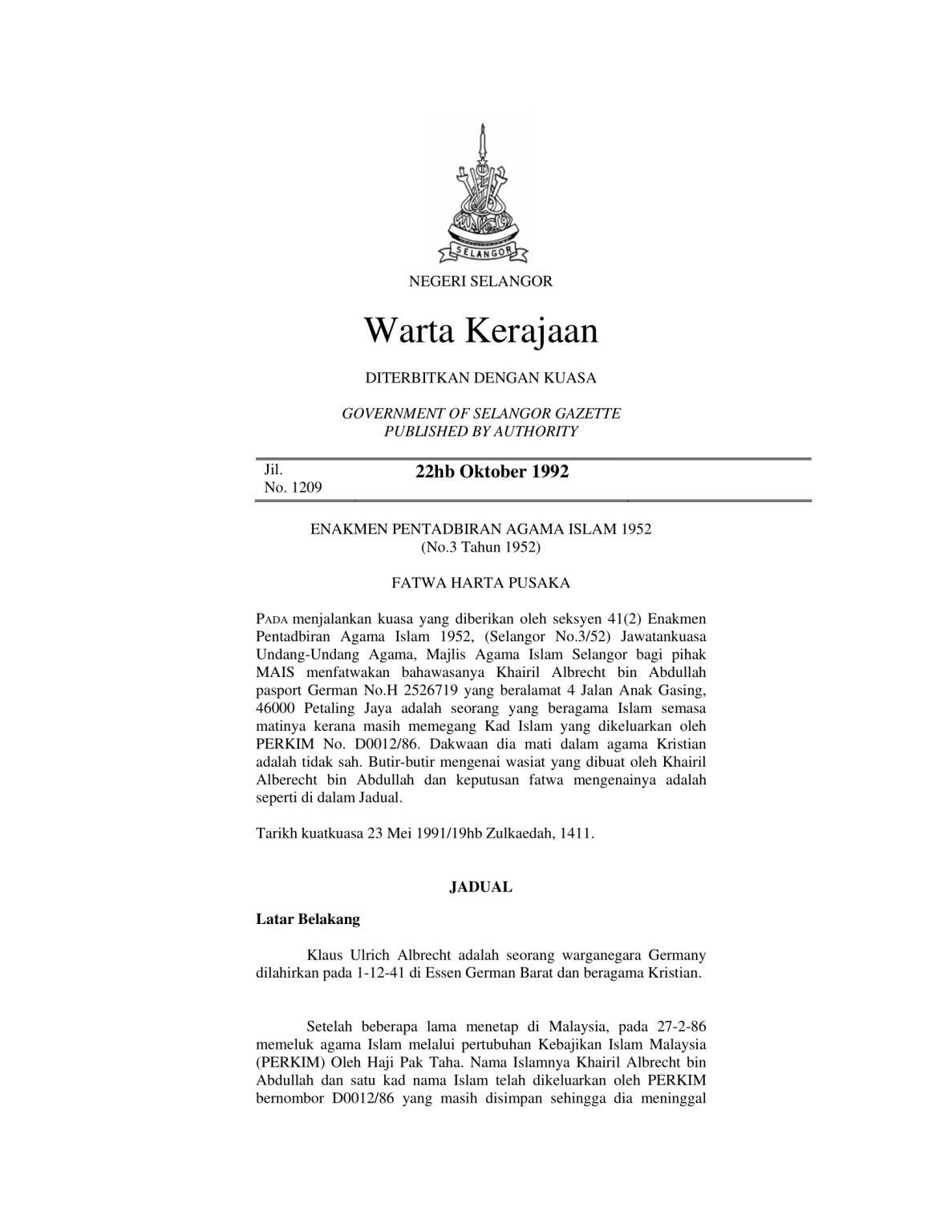 Fatwa Harta Pusaka – Jabatan Mufti Negeri Selangor