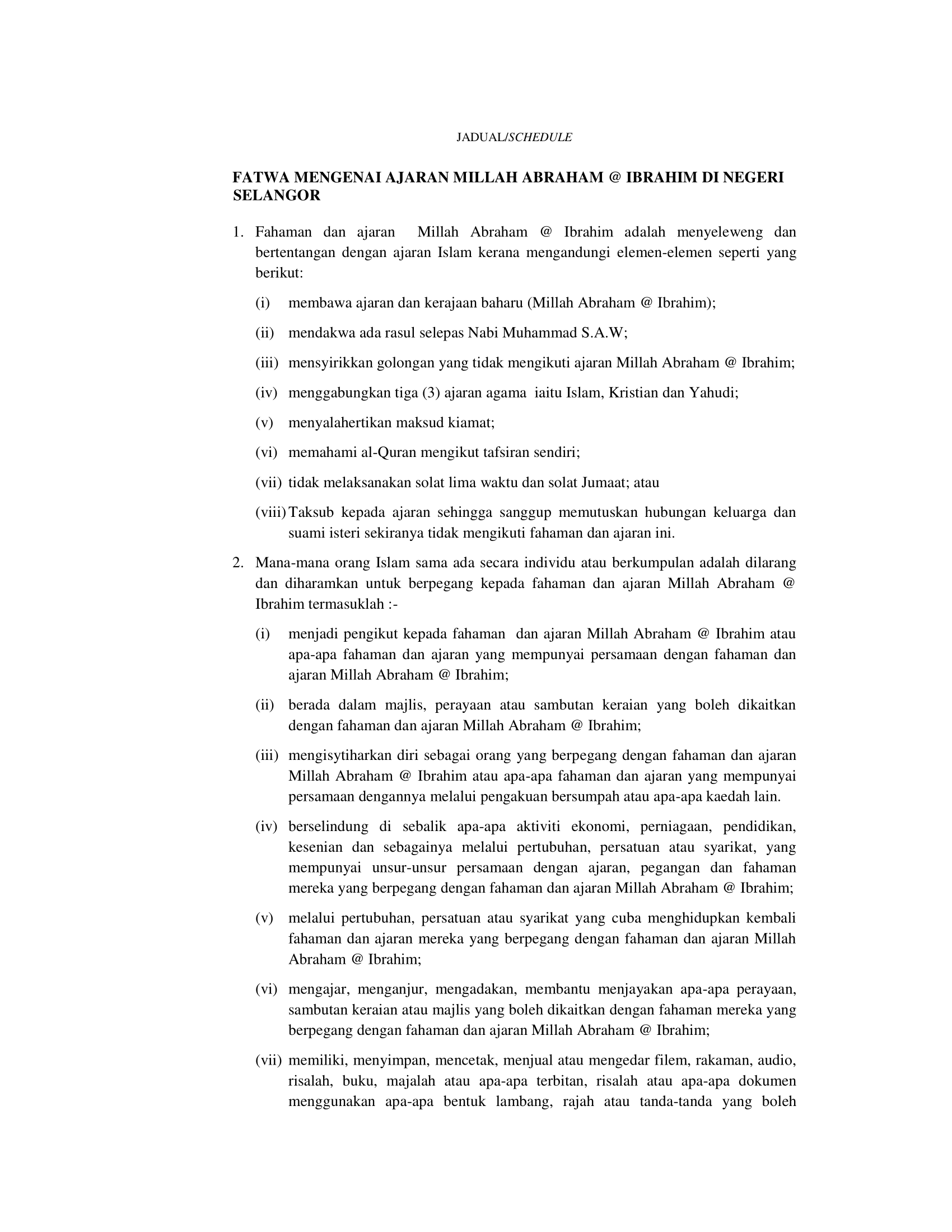 Fatwa Mengenai Ajaran Millah Abraham @ Ibrahim Di Negeri Selangor ...