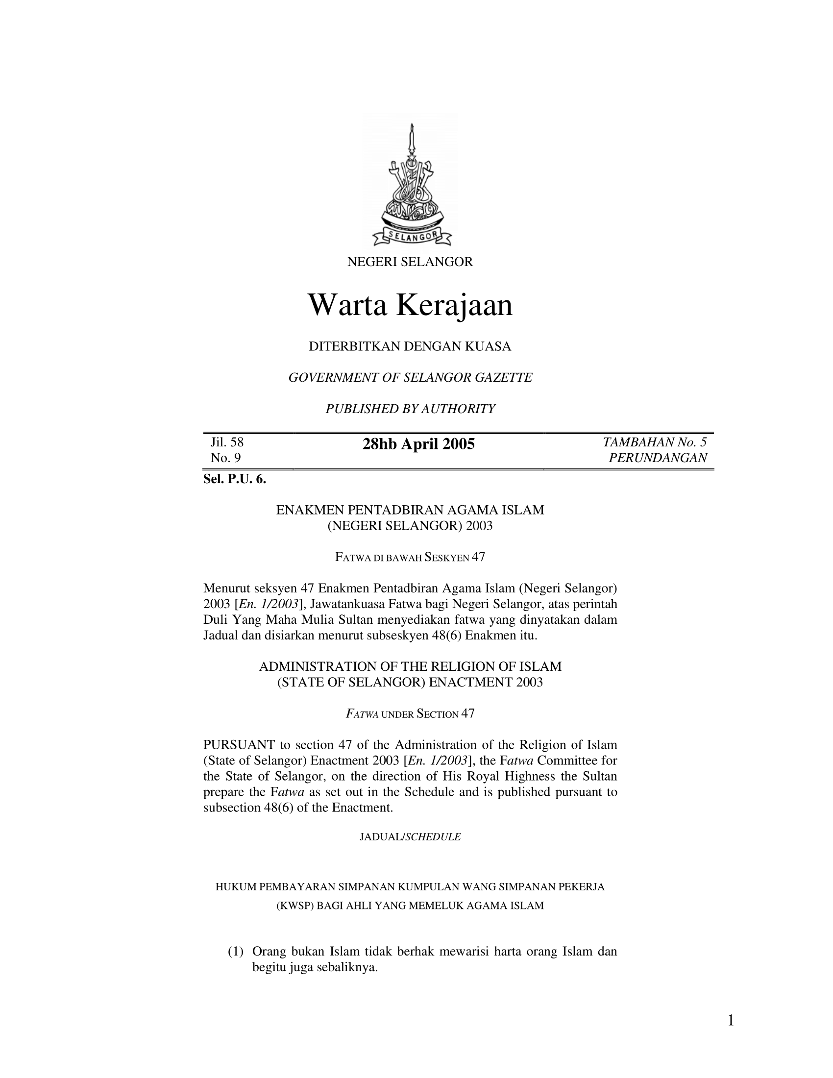 Fatwa Tentang Hukum Pembayaran Simpanan Kumpulan Wang Simpanan Pekerja ...