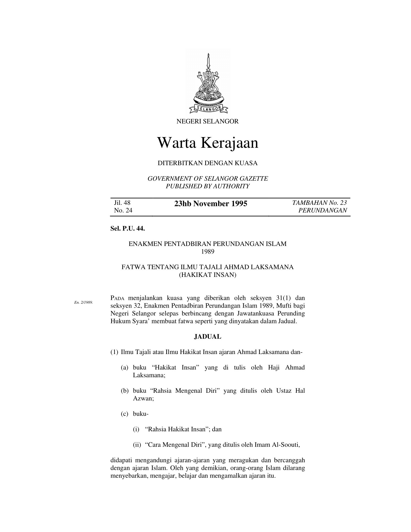 Fatwa Tentang Ilmu Tajali Ahmad Laksamana(Hakikat Insan) – Jabatan ...