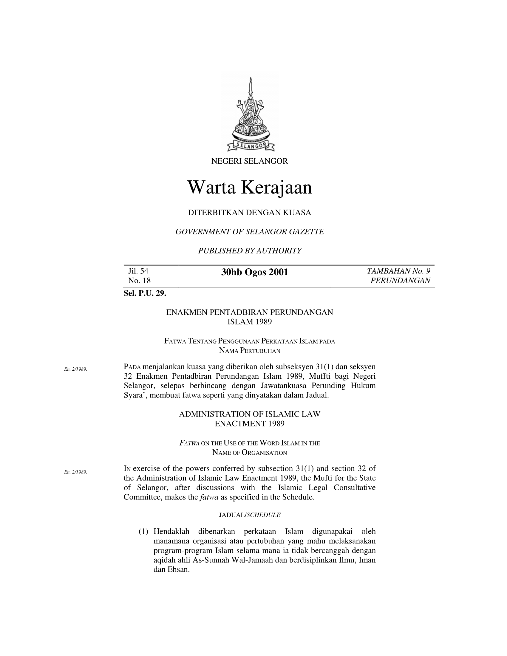 Fatwa Tentang Penggunaan Perkataan Islam Pada Nama Pertubuhan – Jabatan ...