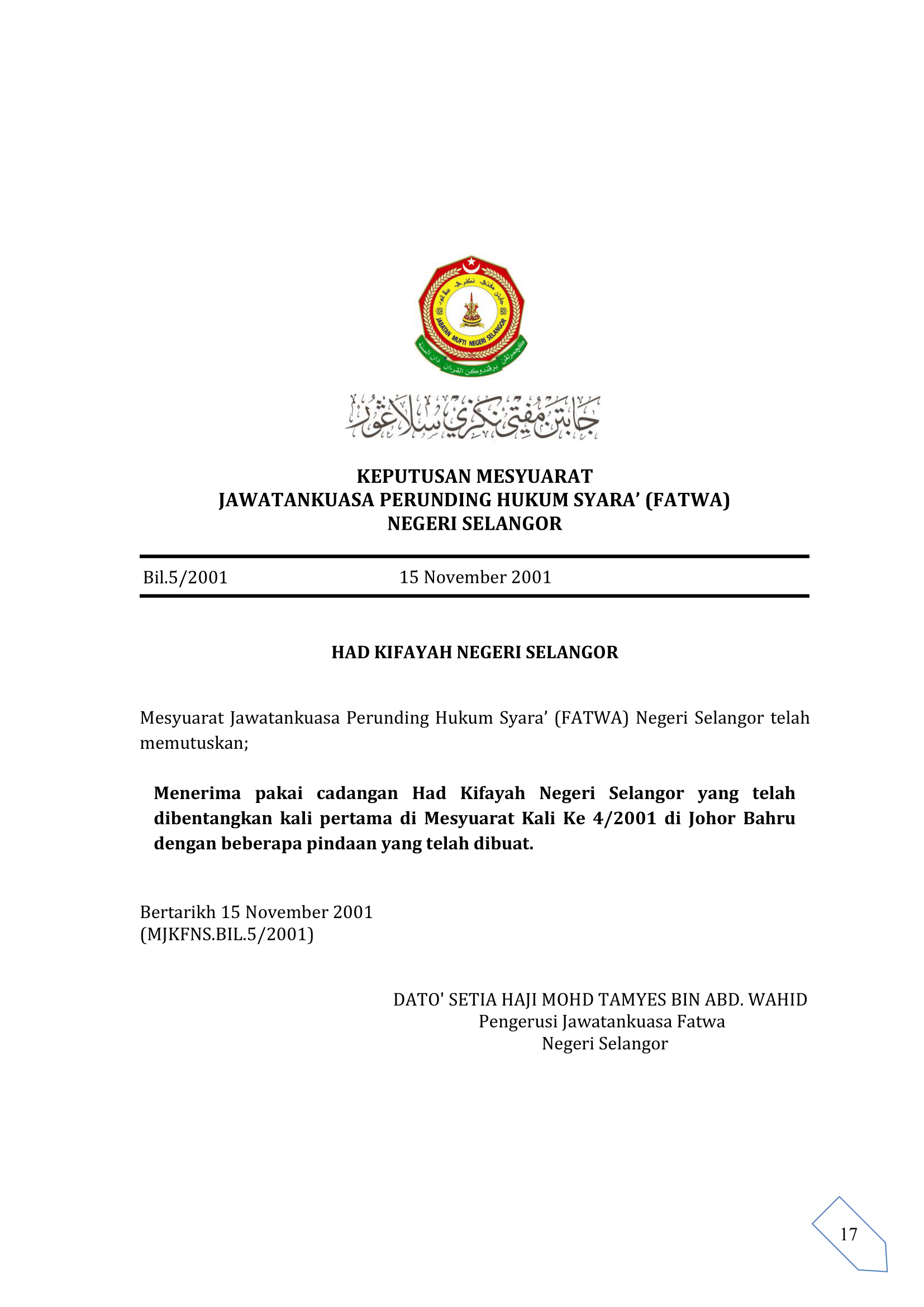Had Kifayah Negeri Selangor – Jabatan Mufti Negeri Selangor