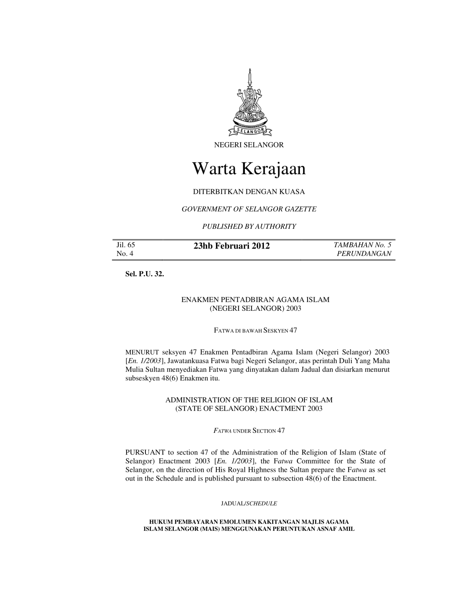 Hukum Pembayaran Emolumen Kakitangan Majlis Agama Islam Selangor (Mais ...