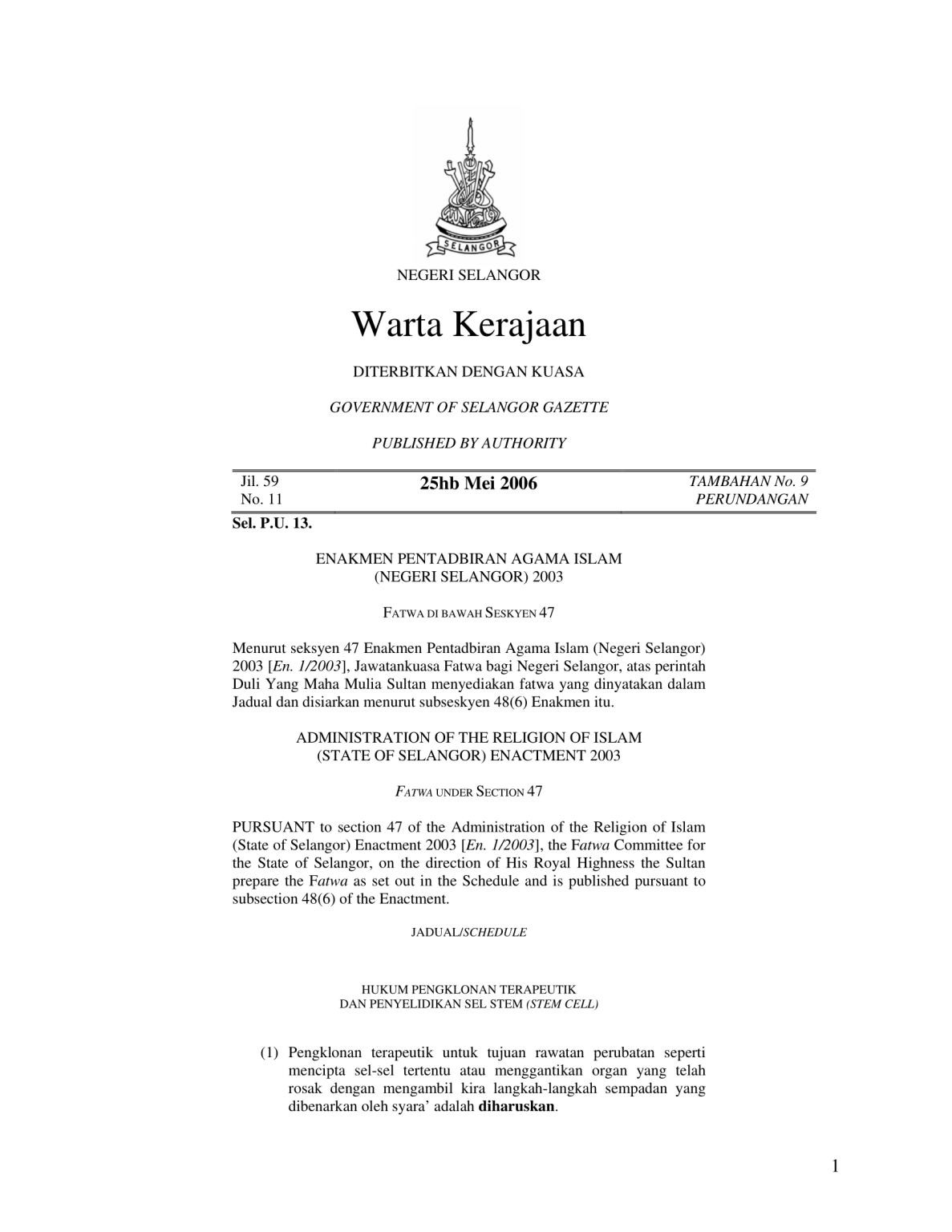 Hukum Pengklonan Terapeutik Dan Penyelidikan Sel Stem (Stem Cell ...