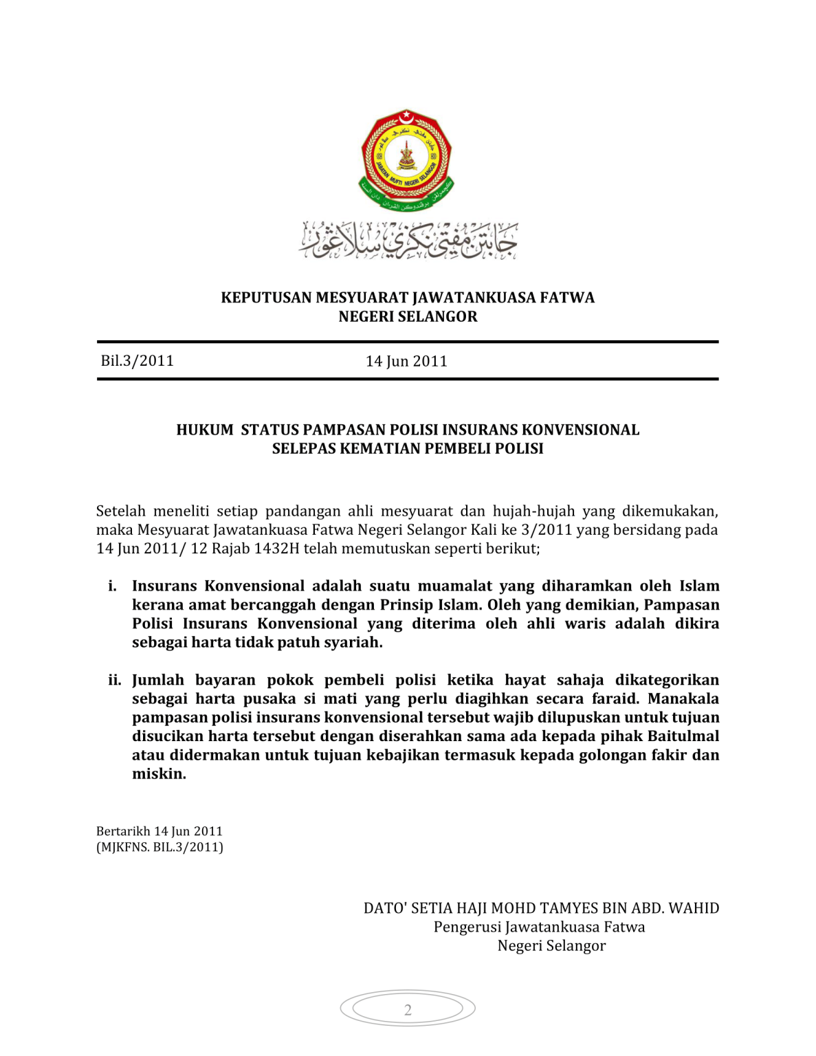 Hukum Status Pampasan Polisi Insurans Konvensional Selepas Kematian ...