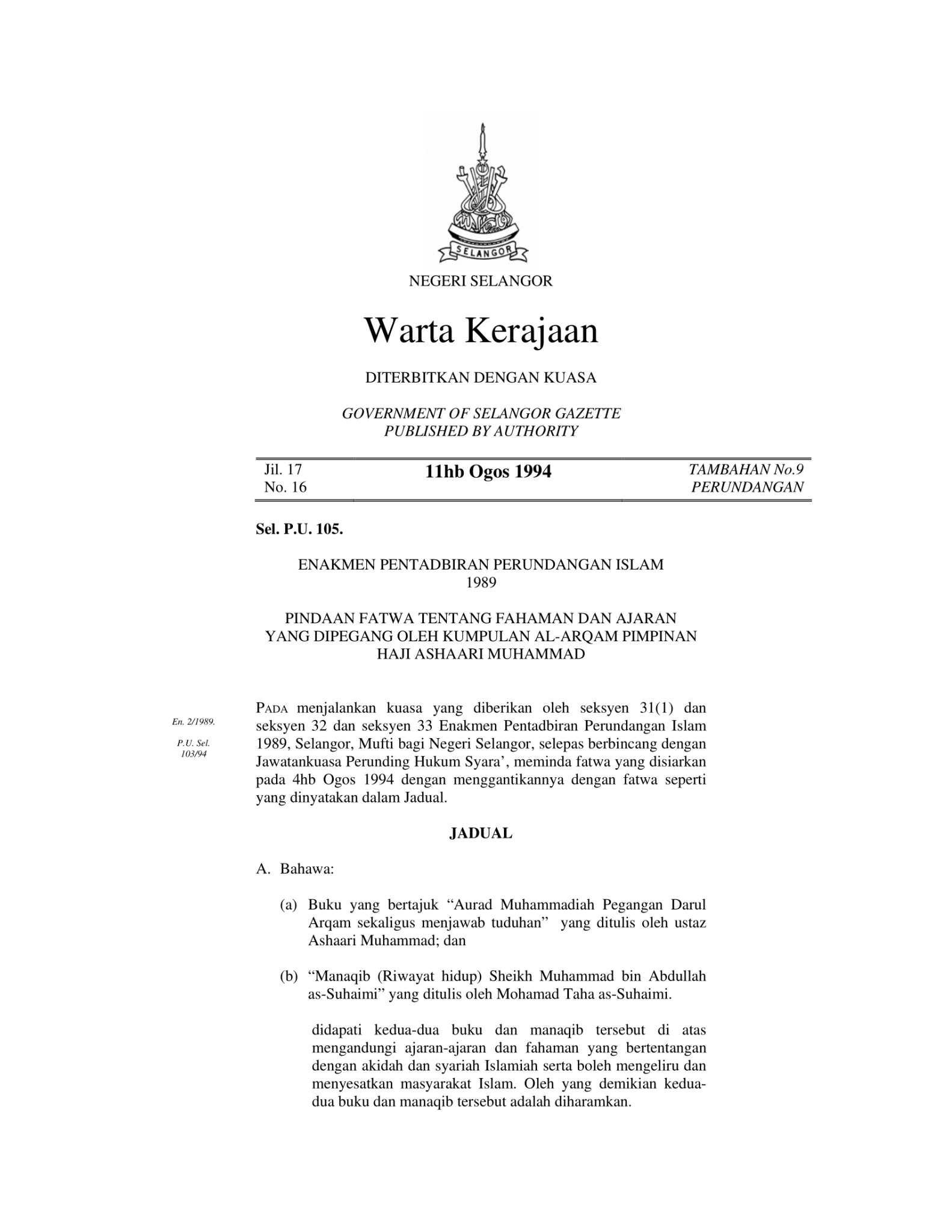 Pindaan Fatwa Tentang Fahaman Dan Ajaran Yang Dipegang Oleh Kumpulan Al ...