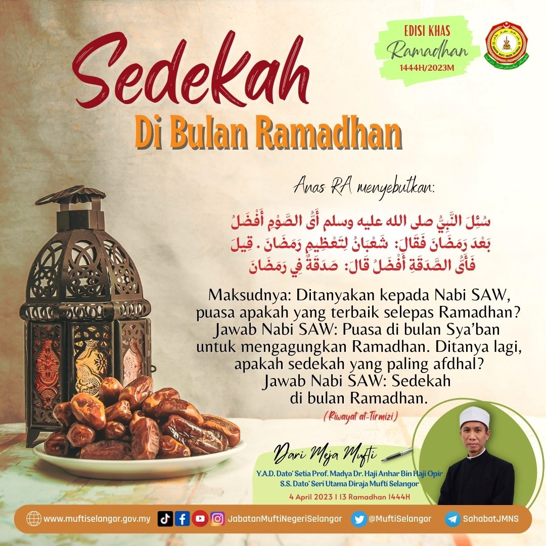 Dari Meja Mufti : Sedekah Di Bulan Ramadhan – Jabatan Mufti Negeri Selangor